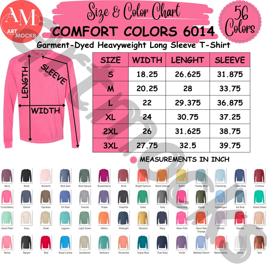 Comfort Colors 6014 Size and Color Chart (digital Download) - Etsy