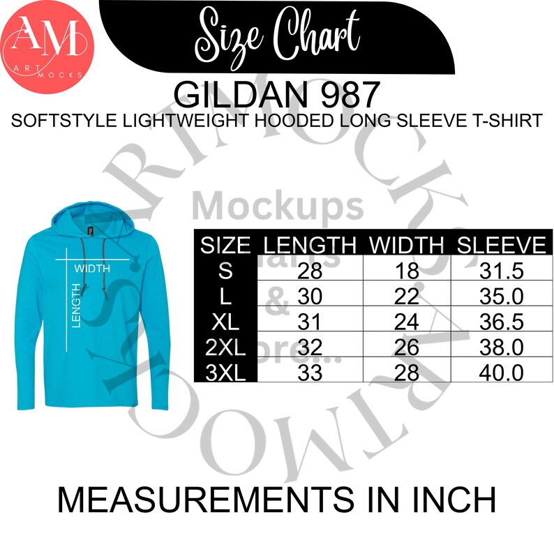 Gildan 987 Size and Color Chart Bundle (instant Download, Non-editable ...