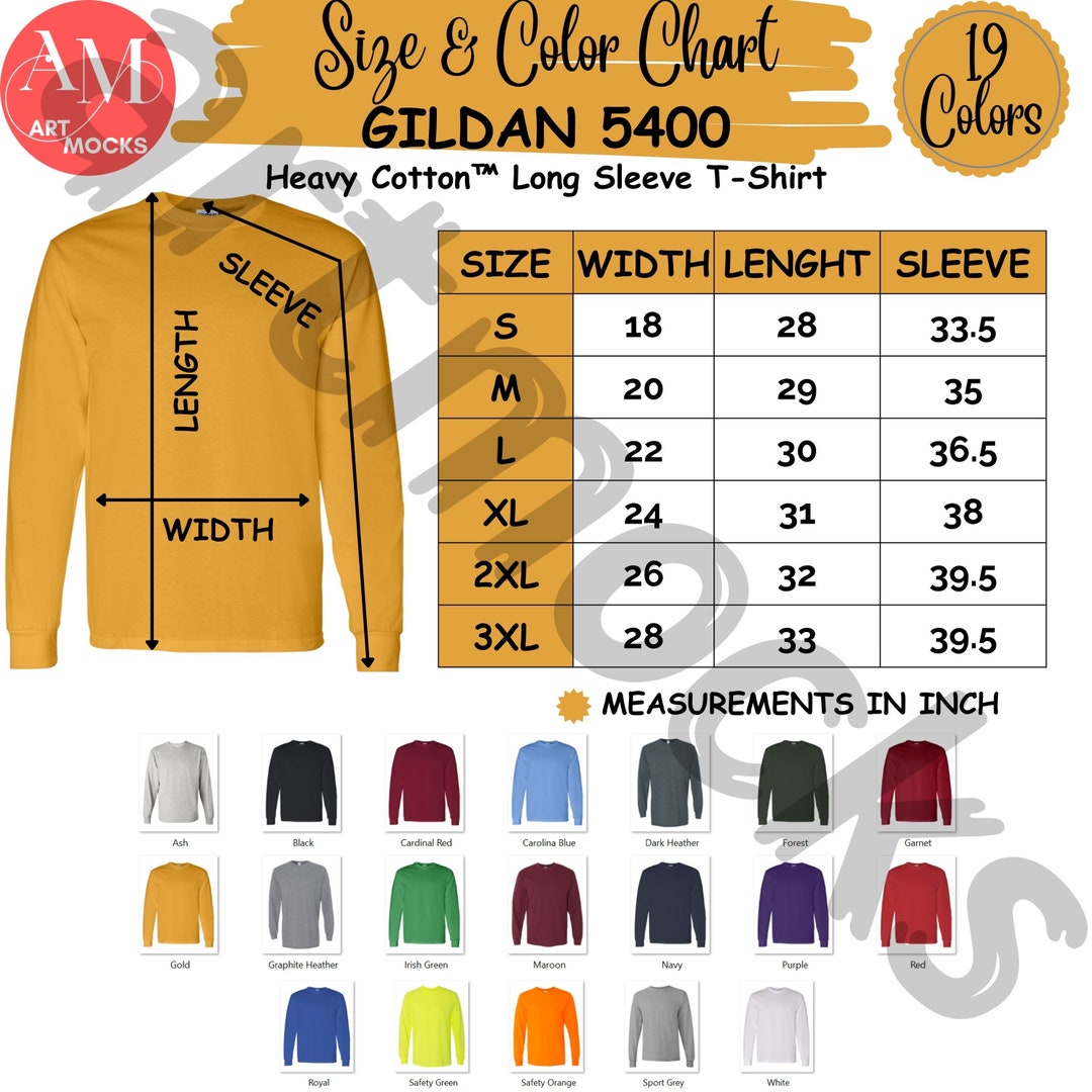 Gildan 5400 Size and Color Chart No Editable Chart - Etsy