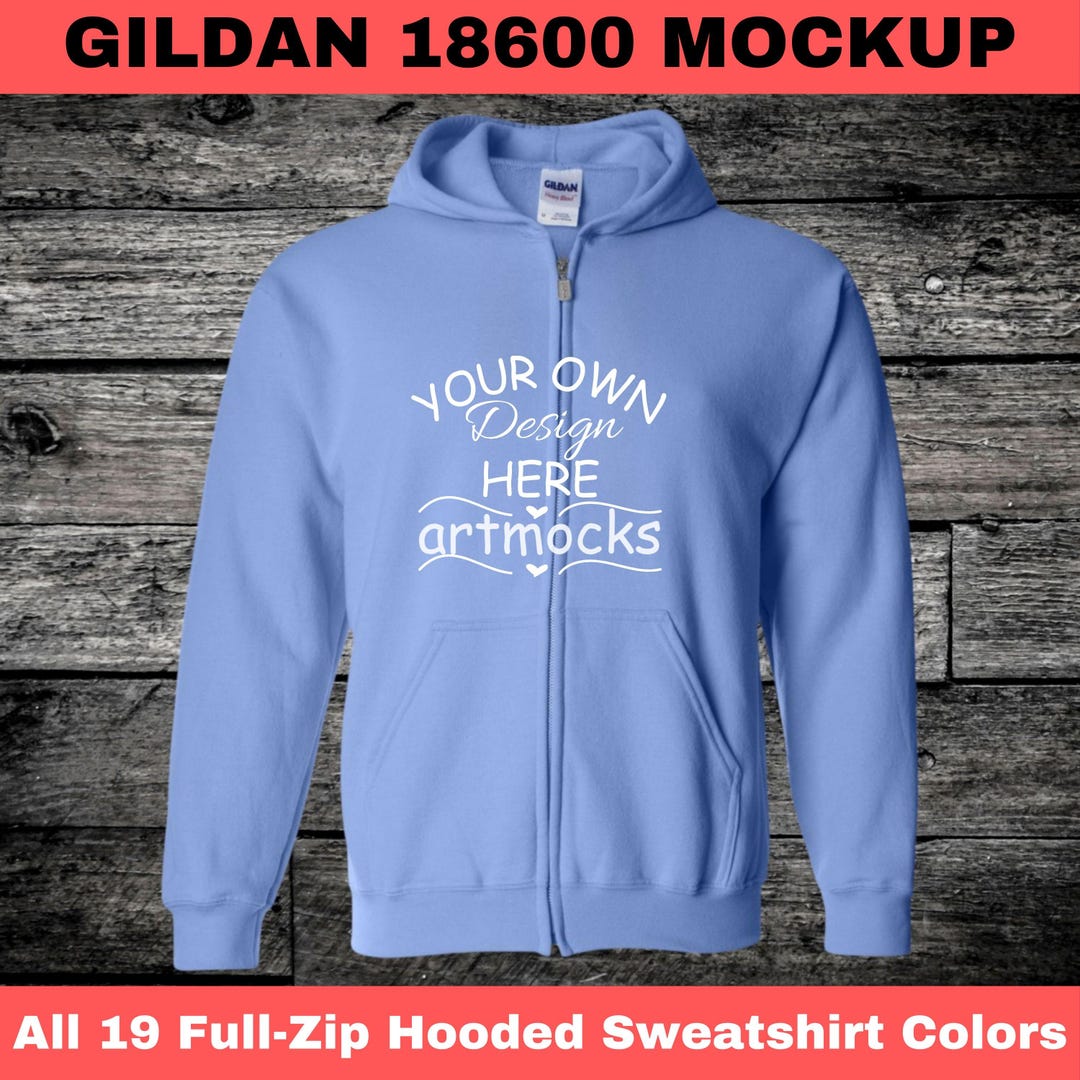 Gildan 18600 Zip Hoodie Mockup Bundle: All 19 Colors (JPG, Color Chart ...