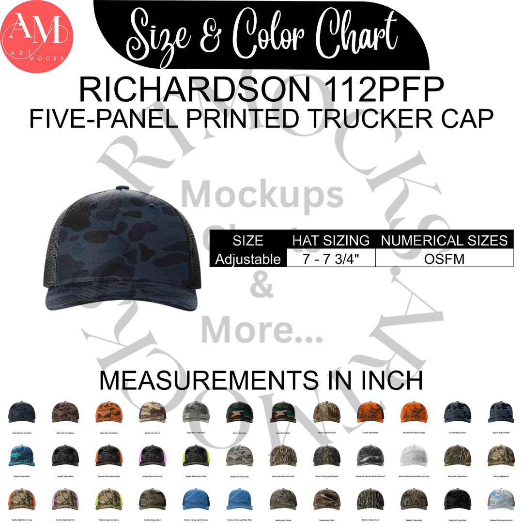 Richardson 112PFP Cap Size Chart Bundle: Printed Trucker Hat (PNG ...