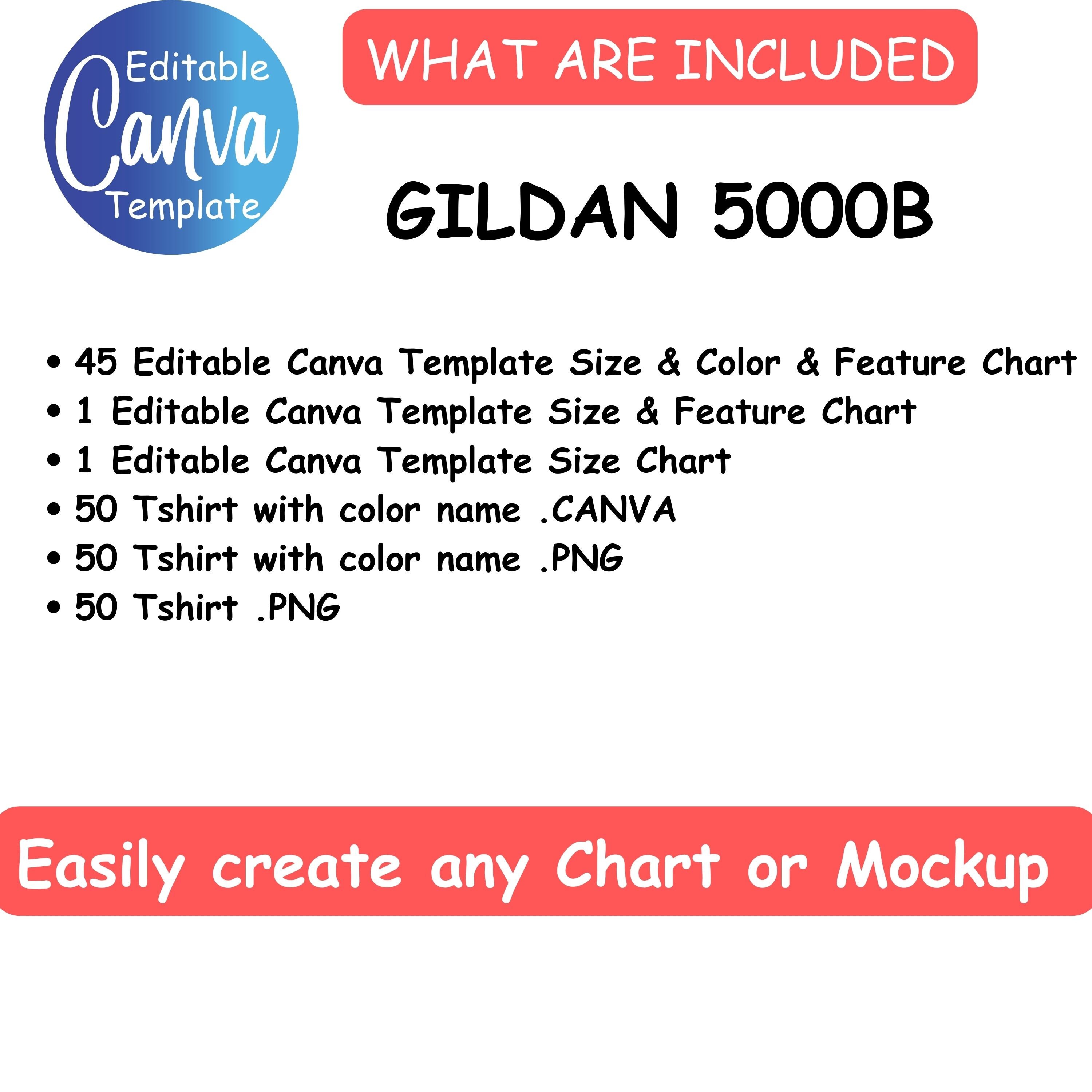 Gildan 5000B Fully Editable Canva Template Size Color Feature Chart ...