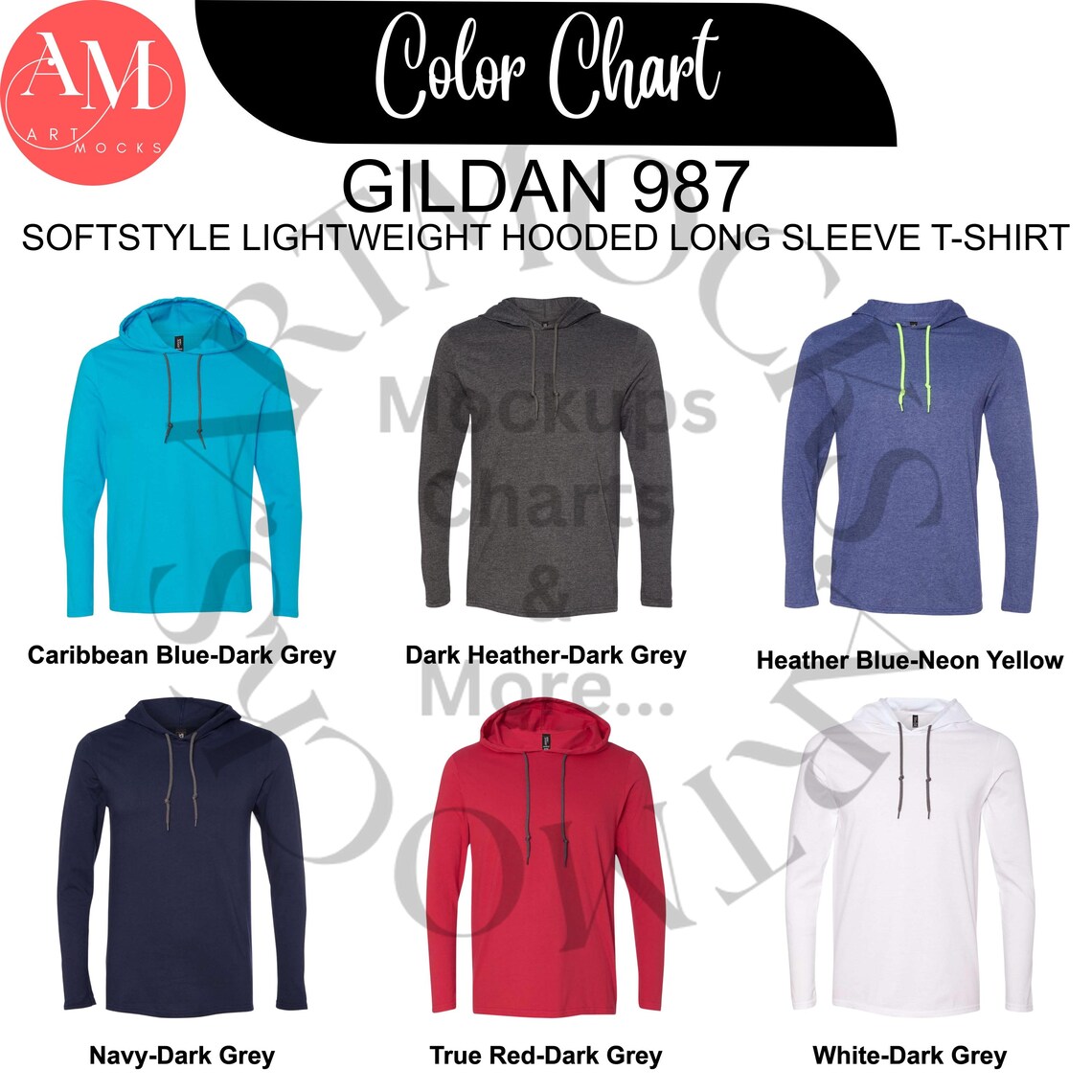 Gildan 987 Size and Color Chart Bundle (instant Download, Non-editable ...