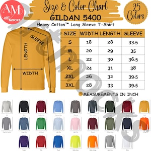 Gildan 5400 Size and Color Chart - No Editable Chart - Etsy