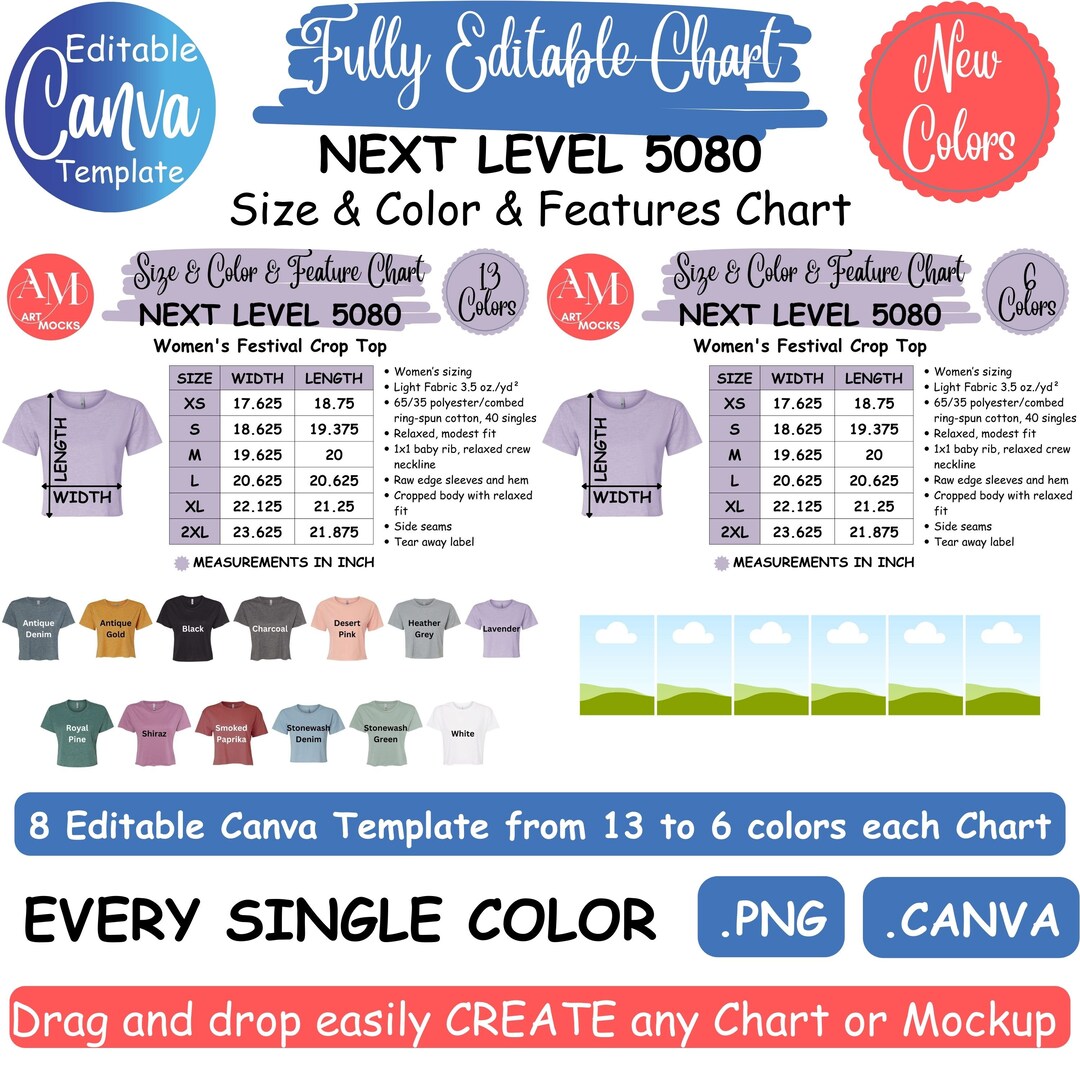 Next Level 5080 Crop Top Mockup: Editable Canva Chart Template (digital ...