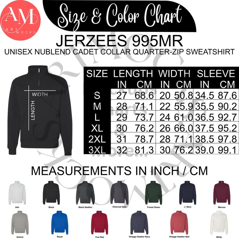 Jerzees 995MR Sweatshirt Mockup Bundle: Front/back & Size Chart (PNG ...