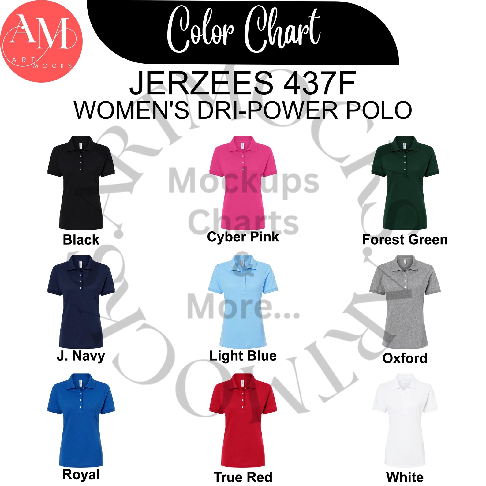 Jerzees 437F Polo Mockup Bundle: Front/back & Color Charts (digital ...