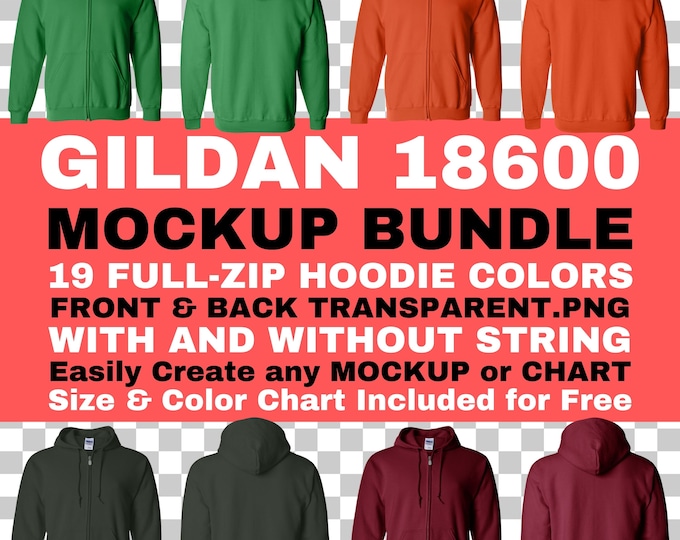Editable Gildan 18600 Color Chart, 18600 Mockup, Gildan Zip Hoodie ...