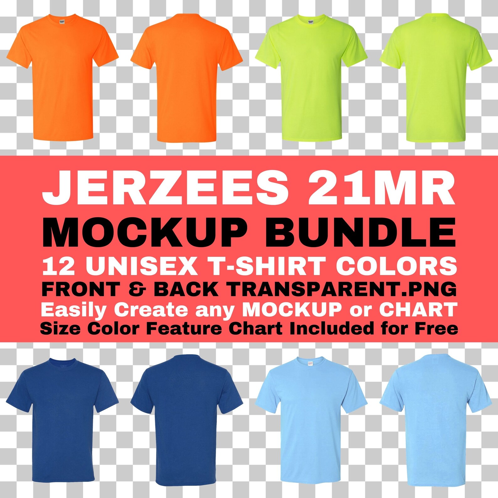 Jerzees 21MR T-shirt Mockup Bundle: Front & Back PNG (digital Download ...