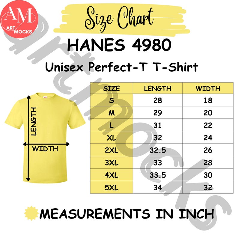 Hanes 4980 T-shirt Size and Color Chart (instant Download) - Etsy Australia