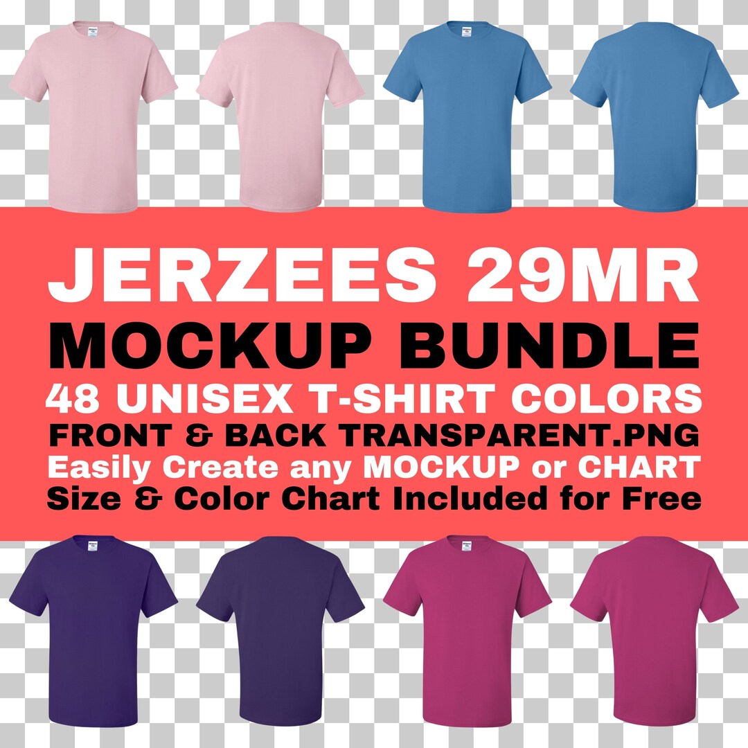 Jerzees 29MR T-shirt Mockup Bundle: Unisex Front & Back (digital ...