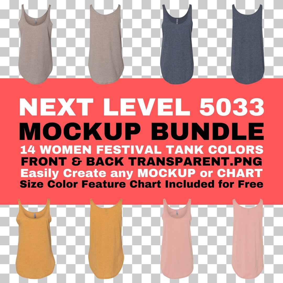 Next Level 5033 Mockup Bundle Womens Festival Tank Tank Front Back PNG ...