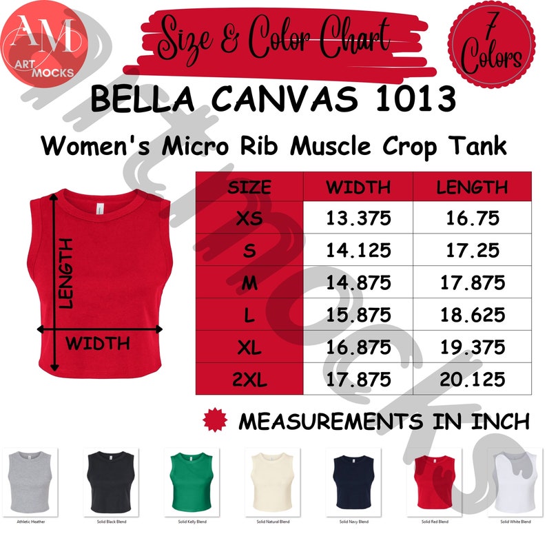 Bella Canvas 1013 Tank Size Chart: Women's Micro Rib (digital Download ...