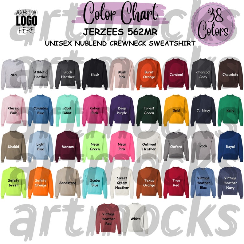Jerzees 562MR Size and Color and Feature Chart No Editable - Etsy