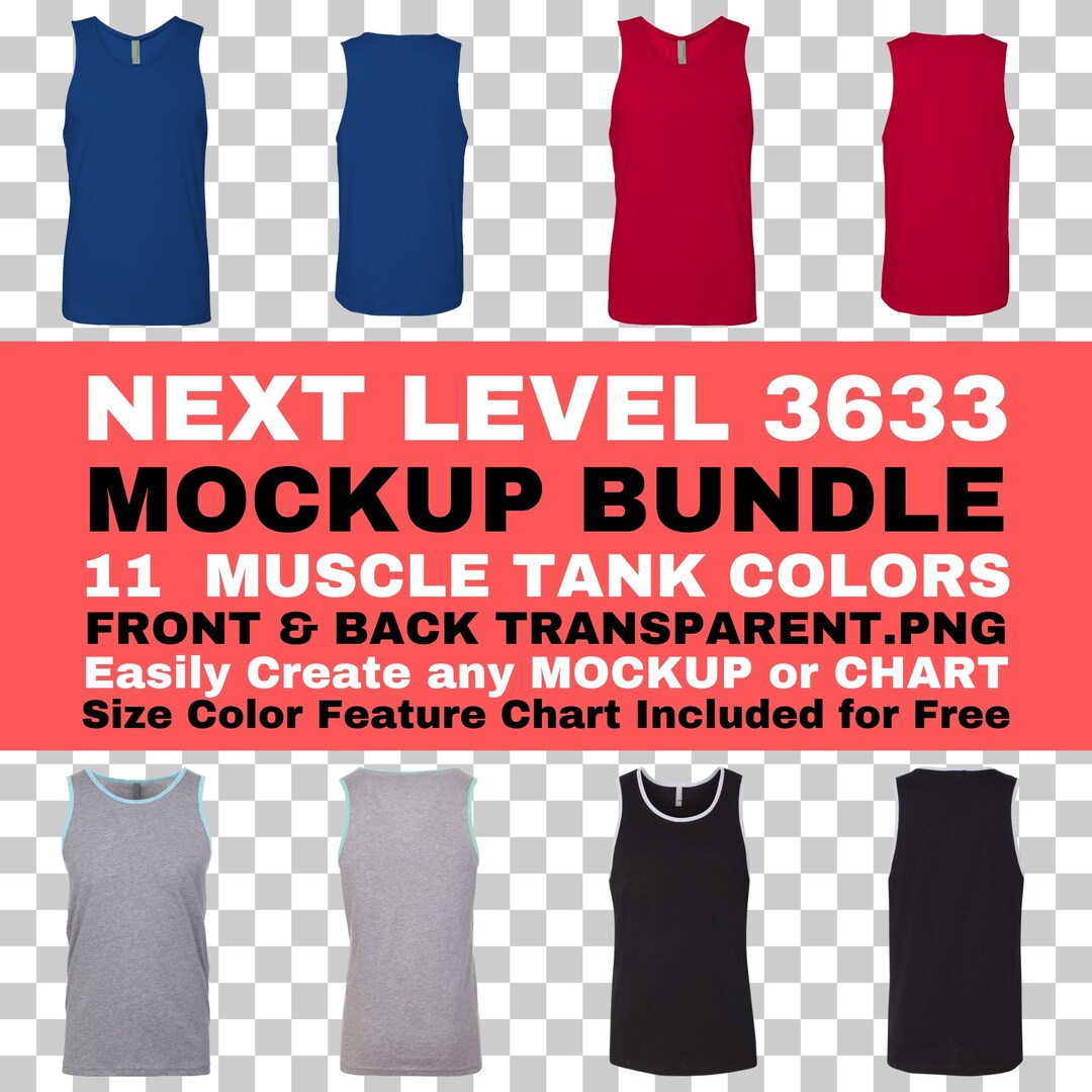Muscle Tank Mockup Bundle: Next Level 3633, Front & Back (PNG, Digital ...