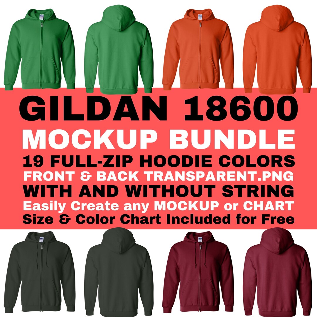Gildan 18600 Full Zip Hoodie Mockup Bundle (digital Download) - Etsy