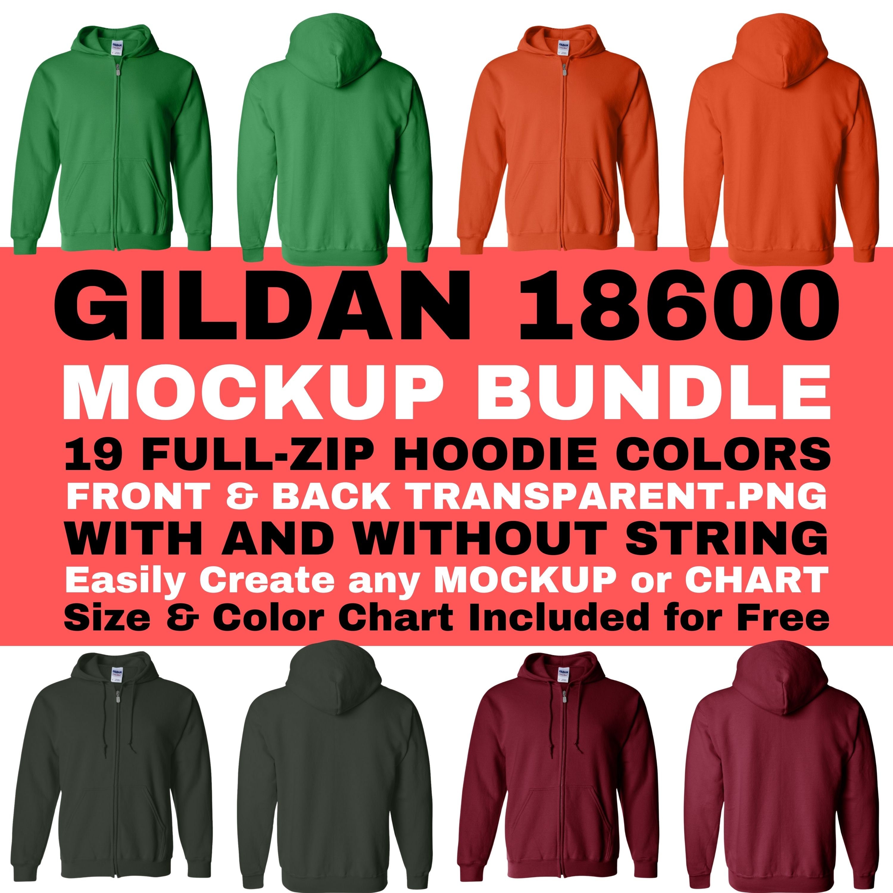 Gildan 18600 Full Zip Hoodie Mockup Bundle (digital Download) - Etsy