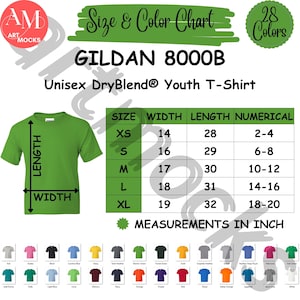 Youth Gildan 8000b Size Chart - Etsy