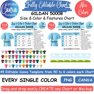 Gildan 5000B Fully Editable Canva Template Size Color Feature Chart ...