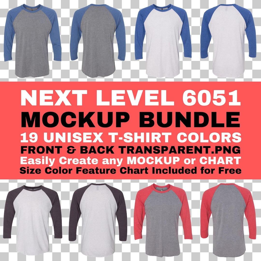 Next Level 6051 Mockup Bundle Unisex Triblend Three-quarter Raglan ...