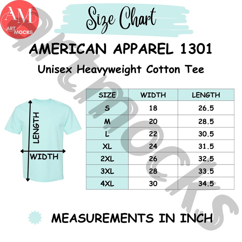 American Apparel 1301 Tee Size Chart: Unisex Cotton (digital Download ...