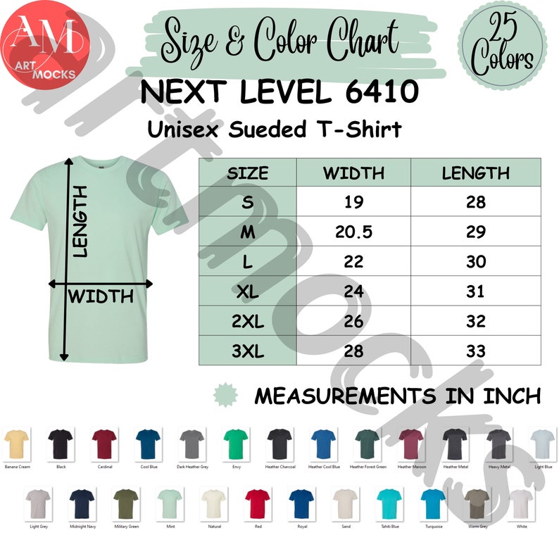 Next Level 6410 Color Size Feature Chart, NL6410 Size Color Feature ...