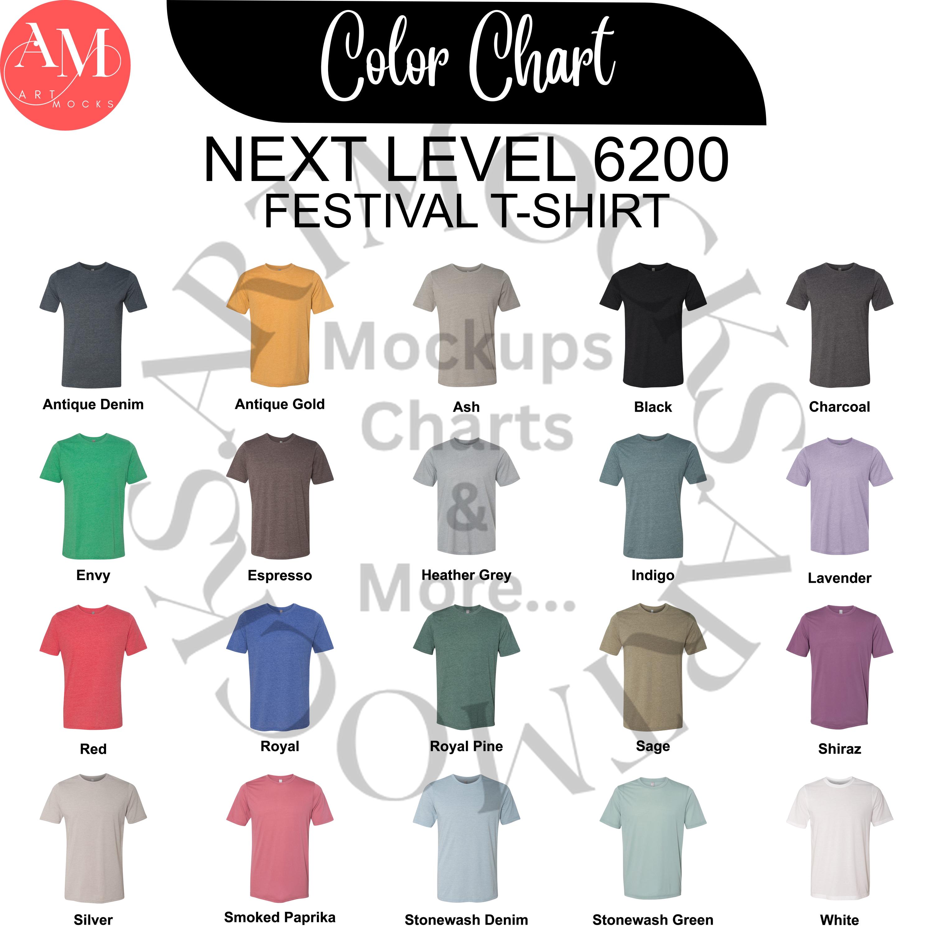Next Level 6200 T-shirt Mockup Bundle: Front & Back, Color Chart (PNG ...