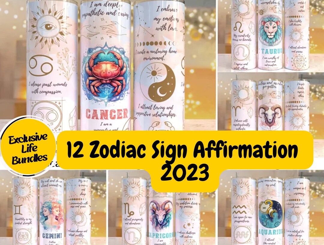 12 Zodiac Sign Affirmation 20 Oz Skinny Tumbler Sublimation Designs ...