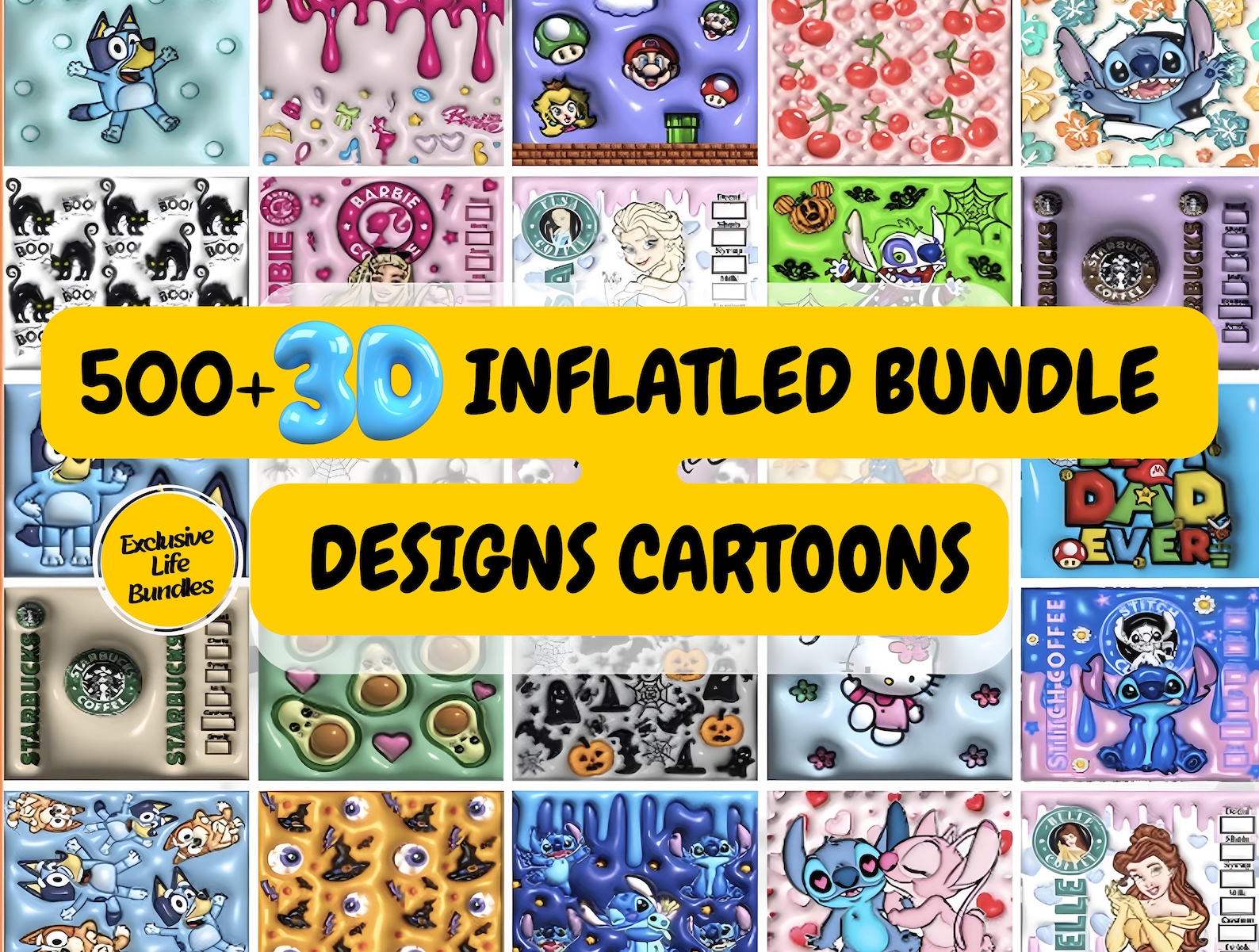 500 + Files Bundle 3D Inflated Puff Sublimation Tumbler Design Download ...