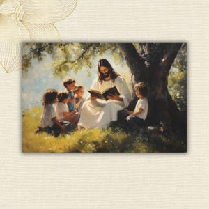 Jesus Reading to Children Matte Canvas Print, Christian Oil Painting ...