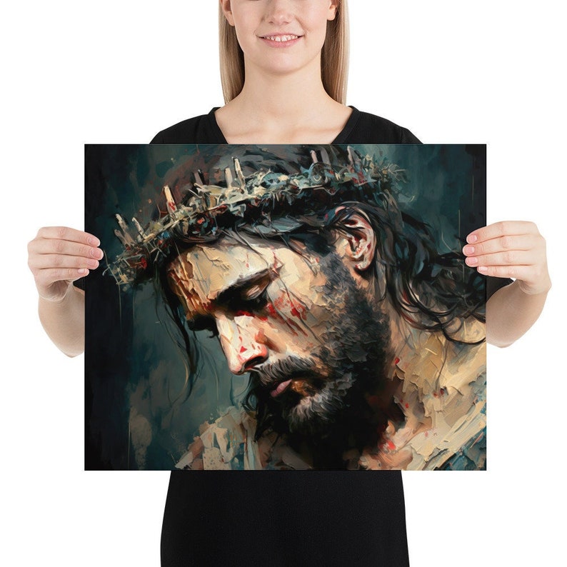 Jesus Portrait Crown of Thorns Modern Oil Painting Moder Christian Art ...
