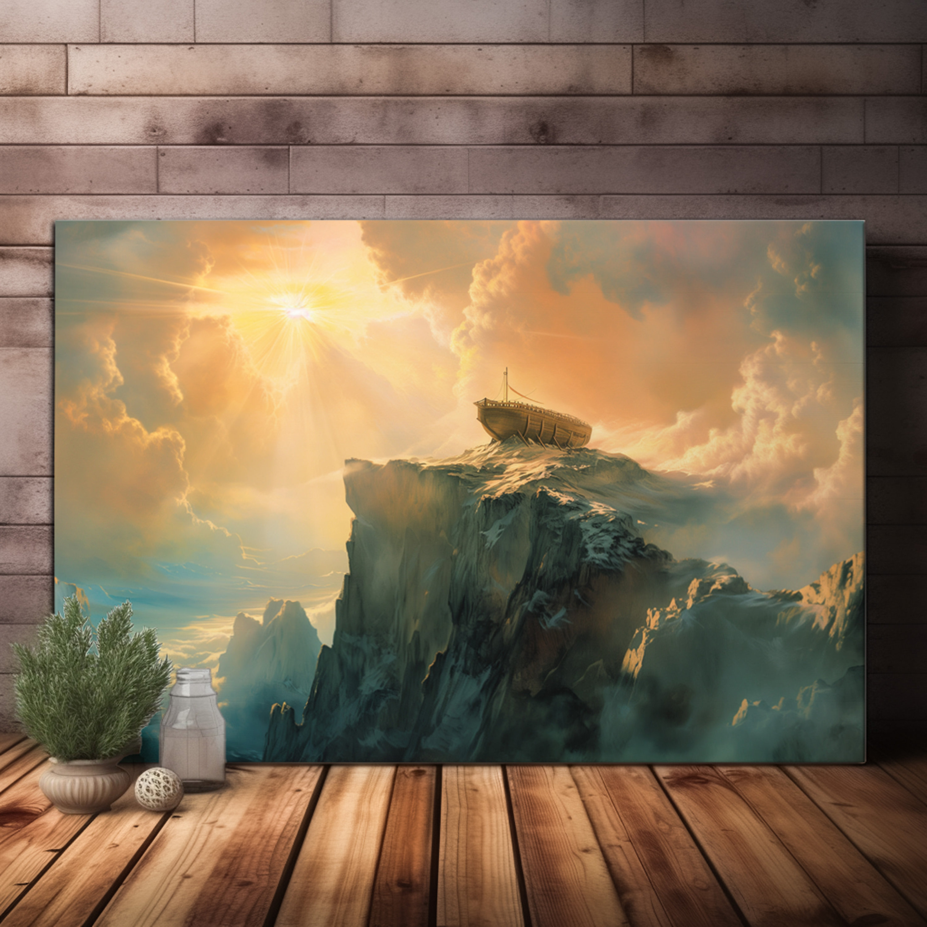New Beginnings Noah's Ark Canvas, Noah's Ark on Mount Ararat Canvas Art ...