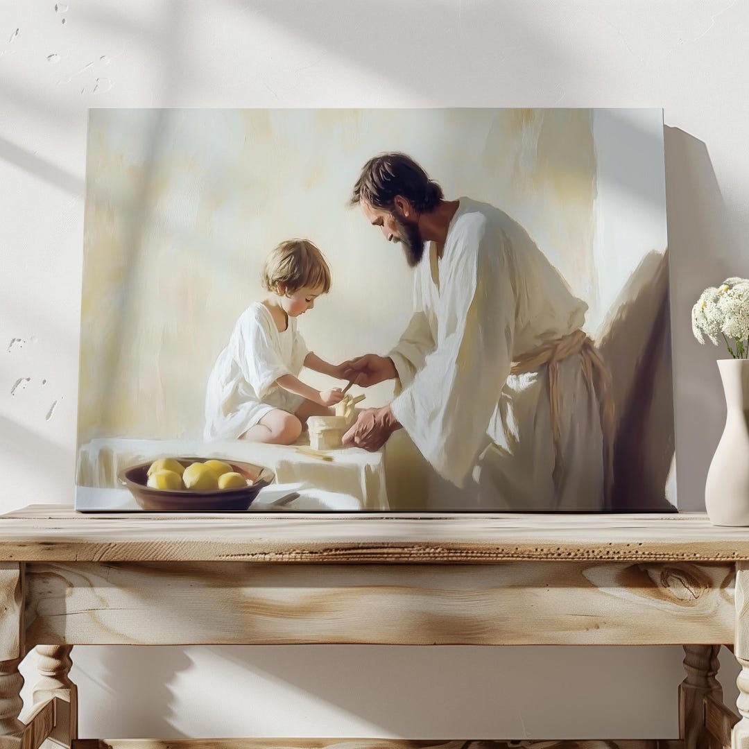 A Father's Teachings Jesus Helping Father Joseph Matte Canvas Print ...