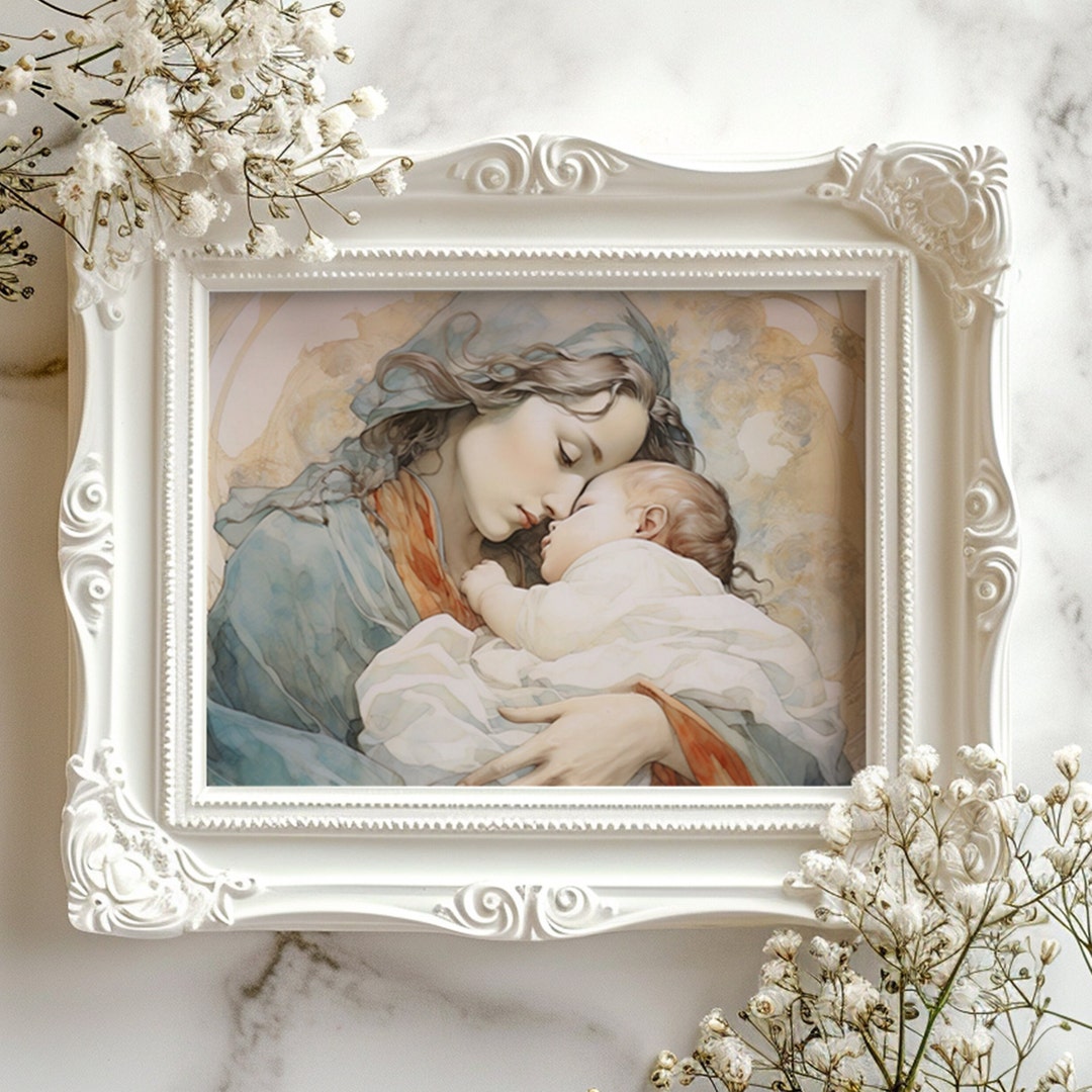 The Virgin Mary Holding Baby Jesus Wall Art Religious Matte Print ...