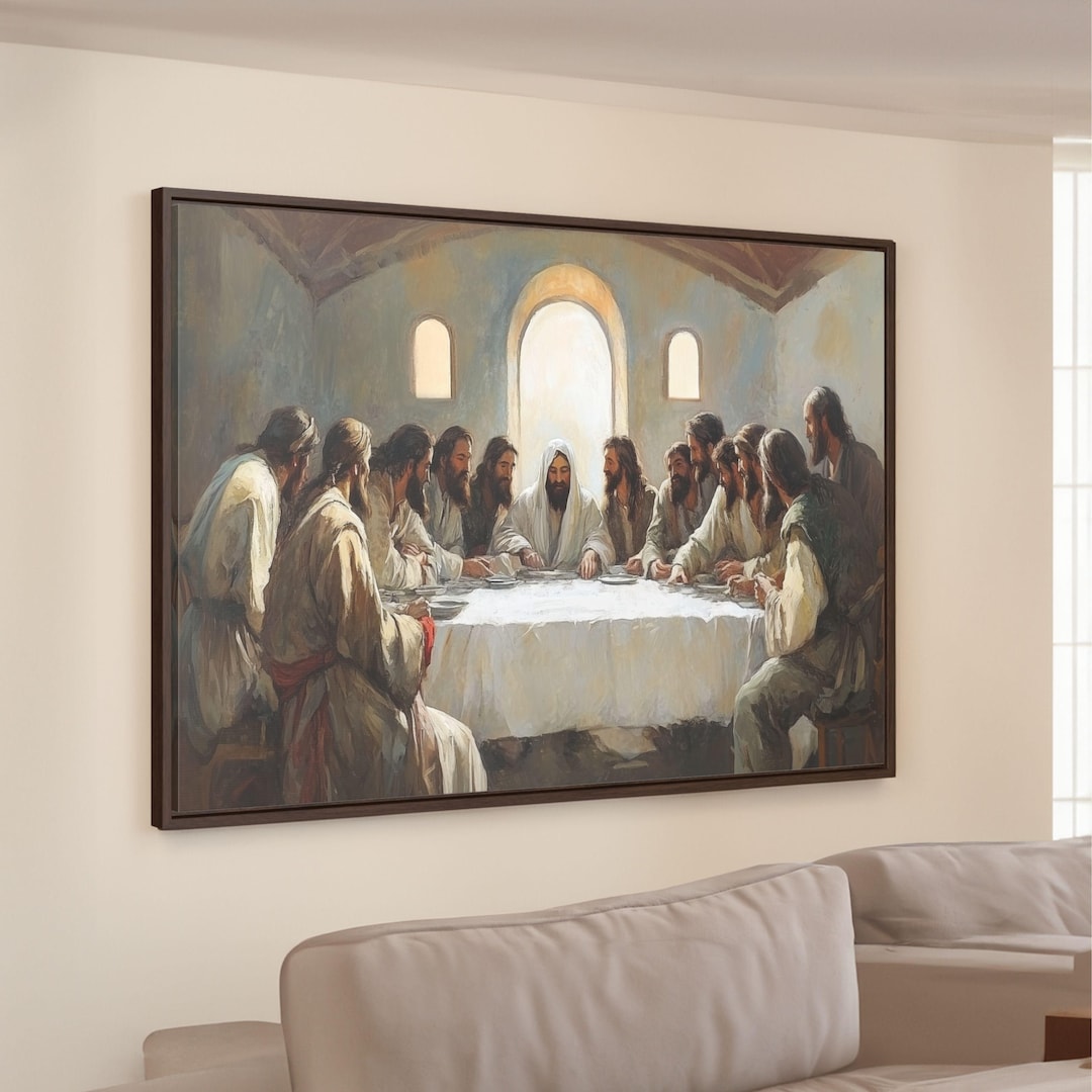 Modern Last Supper Framed Canvas Print Modernized Last Supper Wall Art Christian Home Decor ...