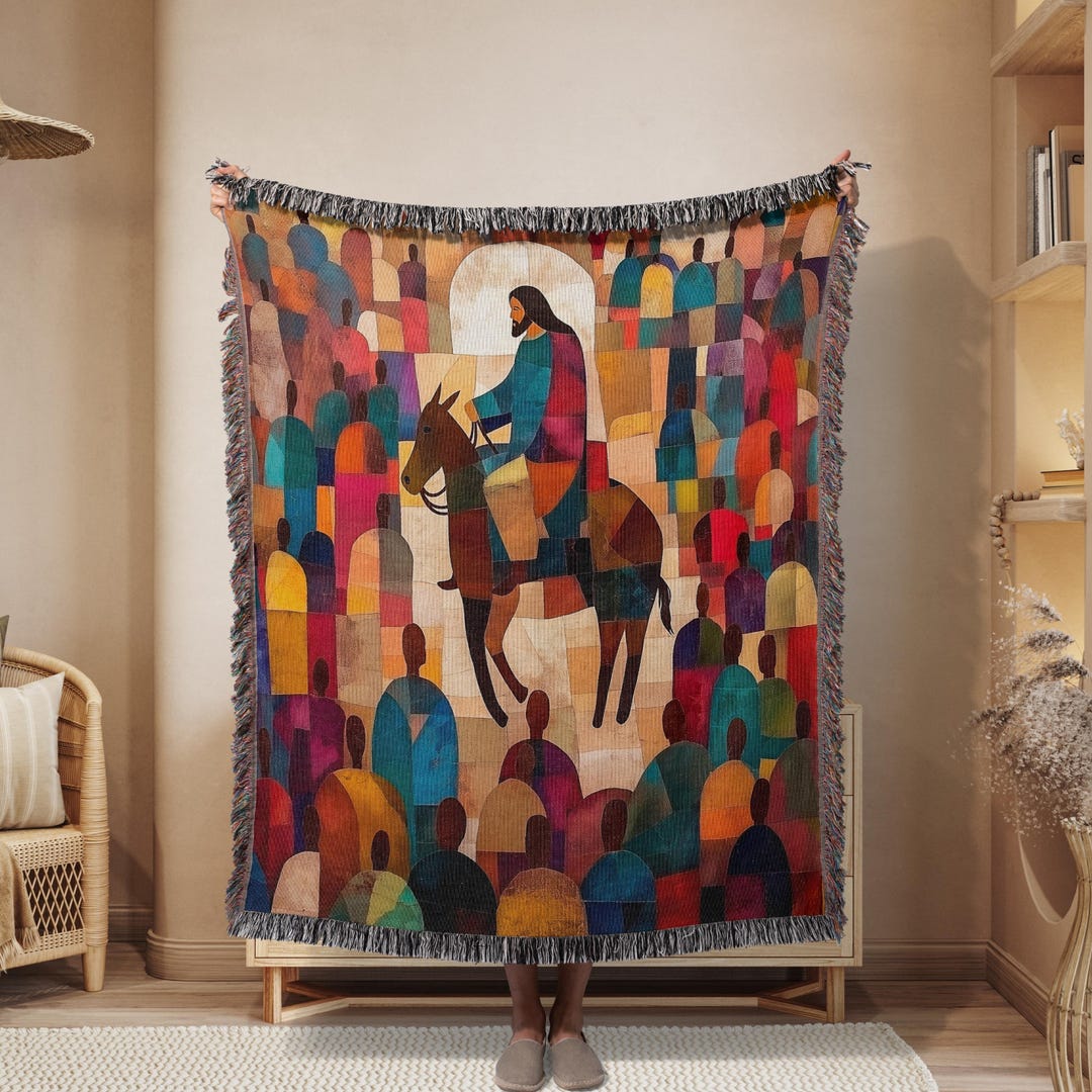 Jesus Riding in Jerusalem Woven Blanket, Christian Woven Blanket Throw ...