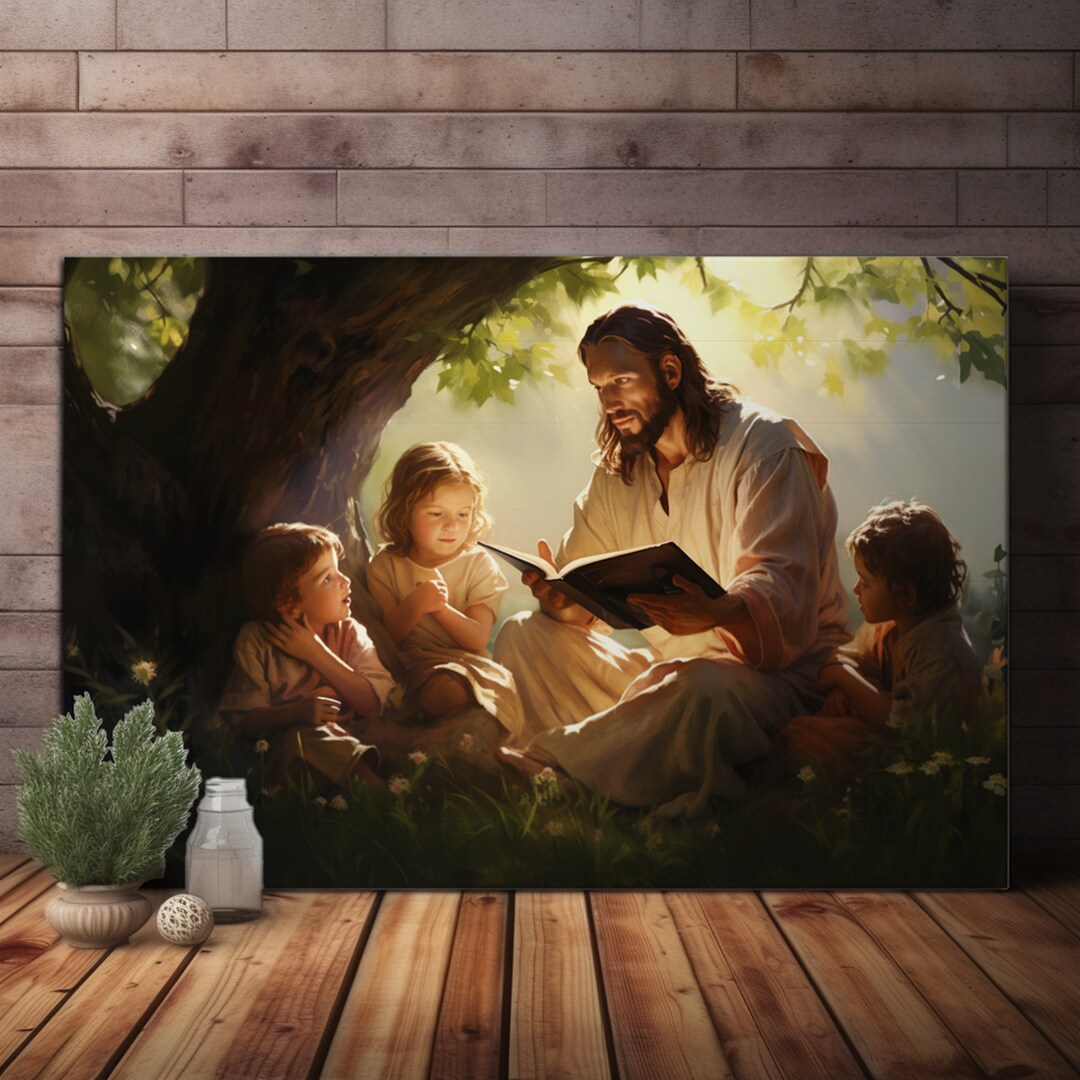 Jesus Reading to Children Matte Canvas Print, Christian Oil Painting ...