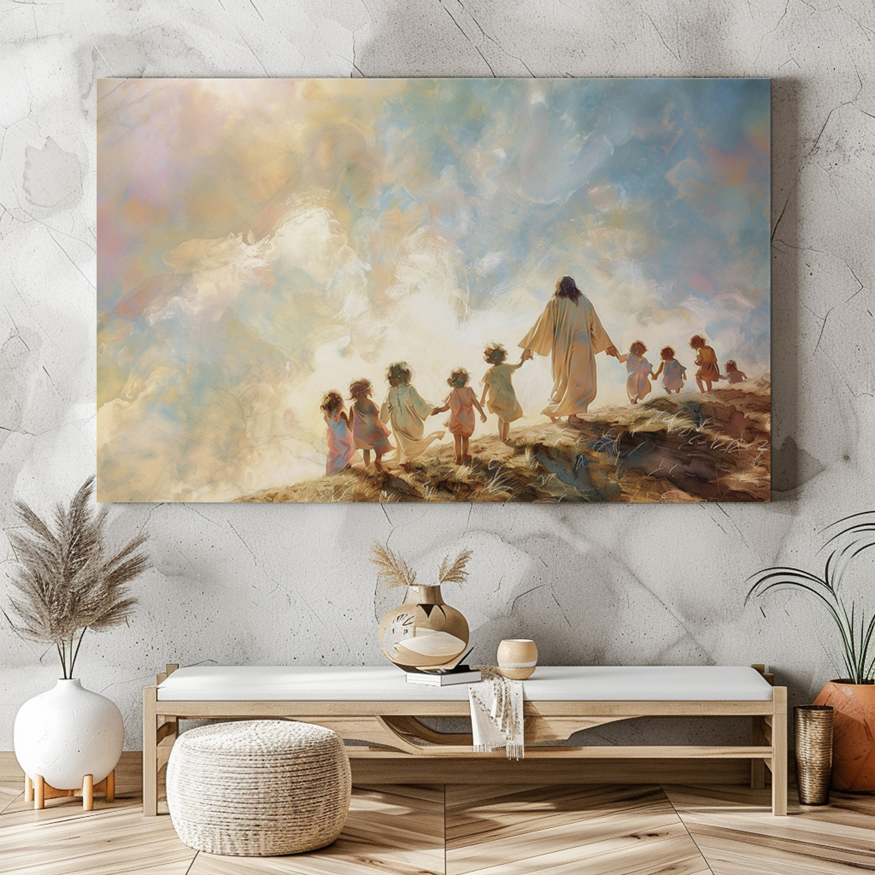 Heavenly Stroll Children and Christ Canvas, Jesus Christ and Children ...