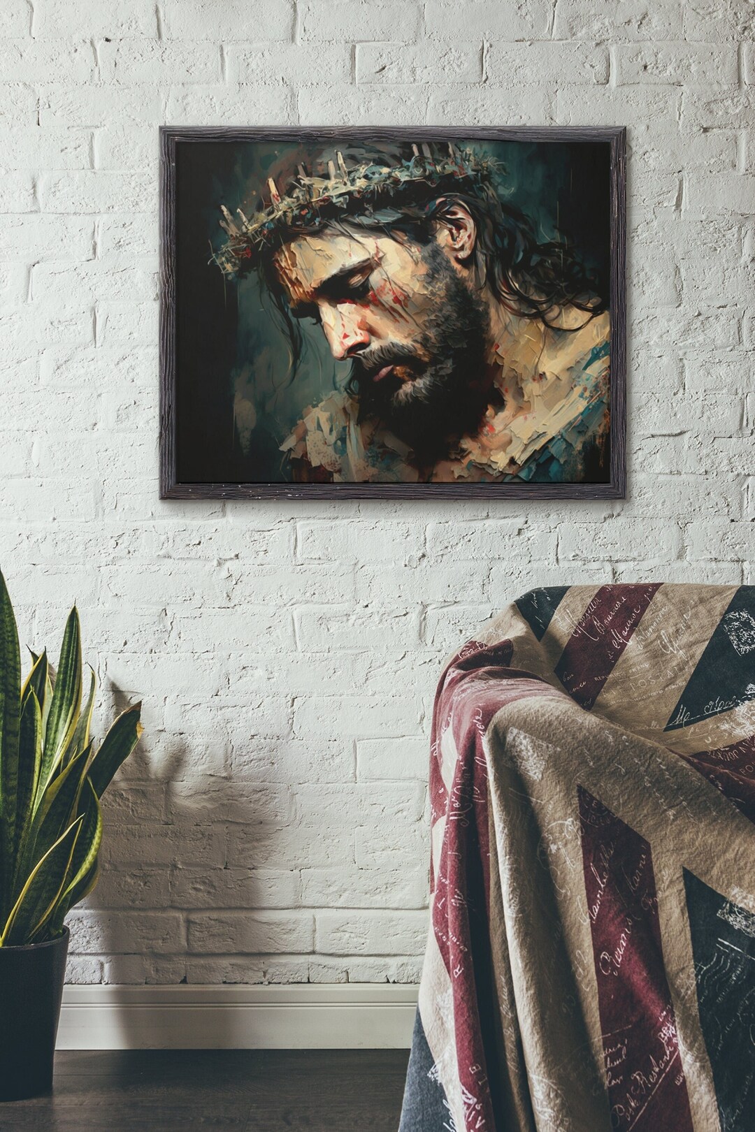 Jesus Portrait Crown of Thorns Modern Oil Painting Moder Christian Art ...
