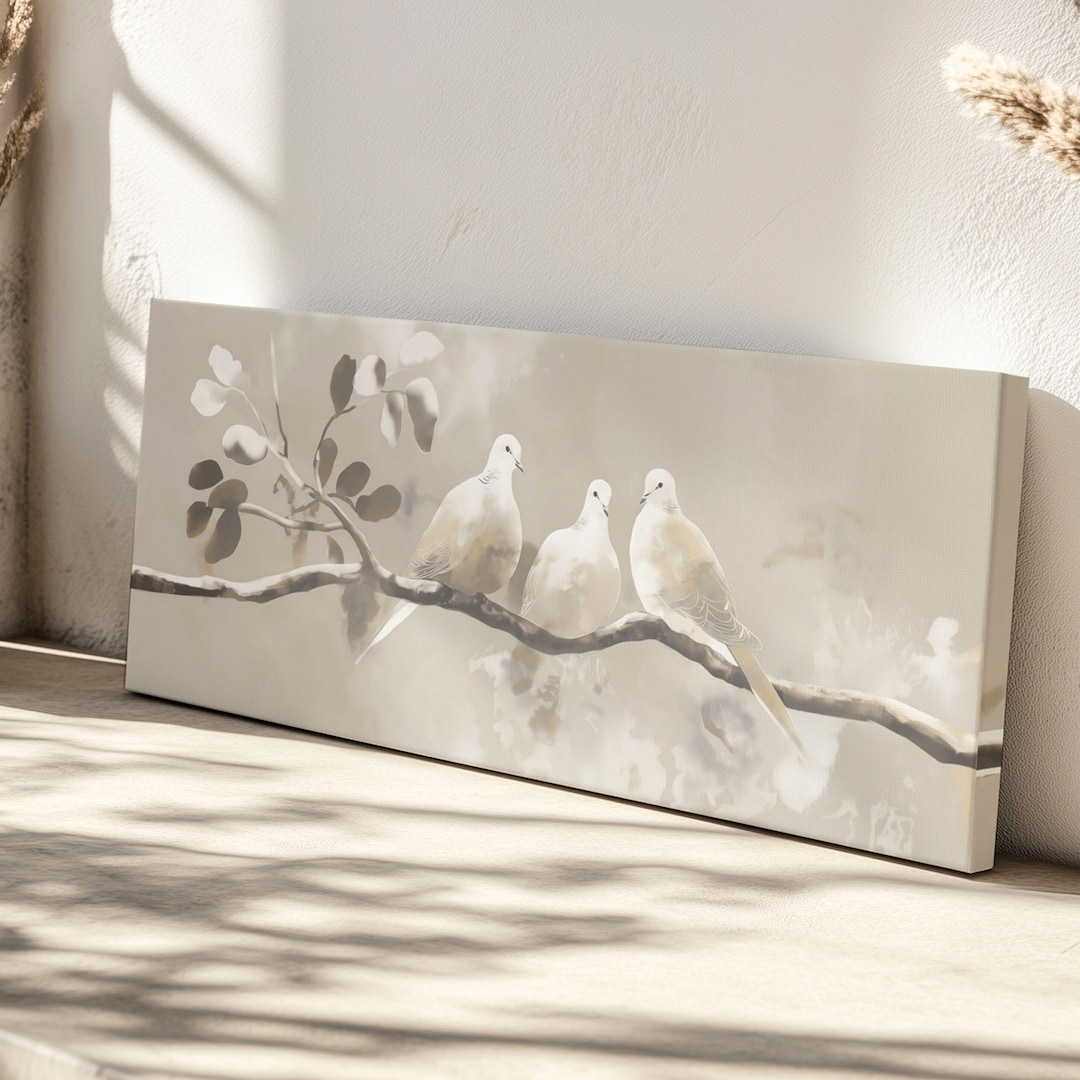 Three Doves Canvas Painting Print Wall Art Neutral Christian Decor ...