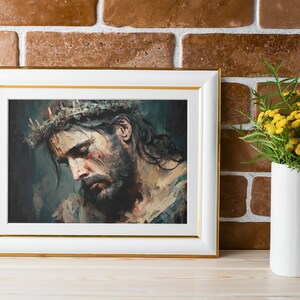 Jesus Portrait Crown of Thorns Modern Oil Painting Moder Christian Art ...
