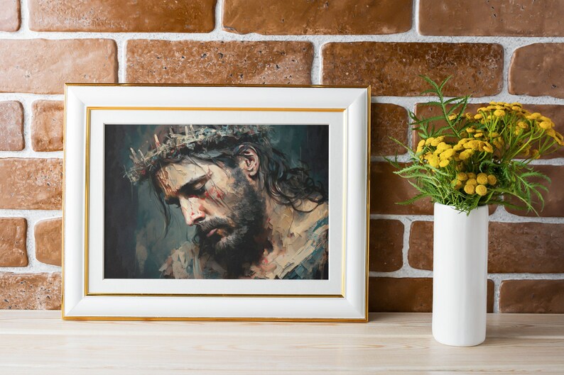 Jesus Portrait Crown of Thorns Modern Oil Painting Moder Christian Art ...
