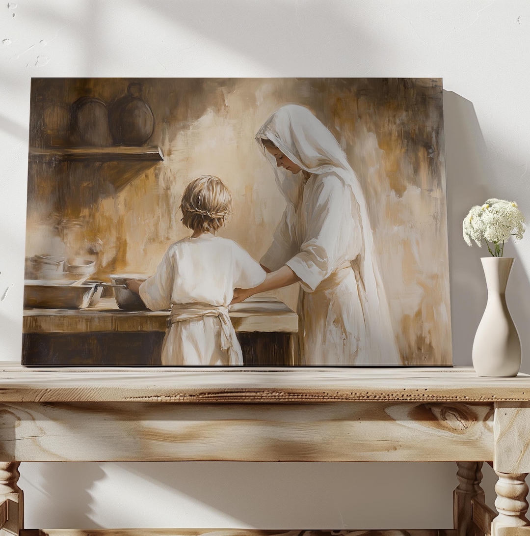 Jesus Helping Mother Mary Canvas Print Christian Oil Painting Print on ...