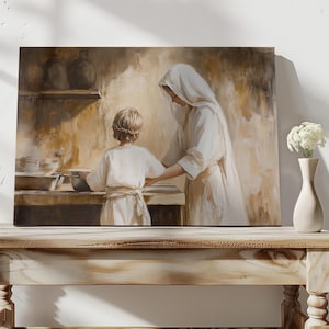 Jesus Helping Mother Mary Canvas Print Christian Oil Painting Print on ...