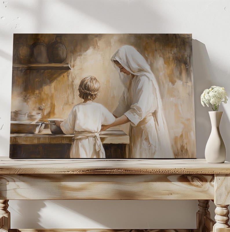 Jesus Helping Mother Mary Canvas Print Christian Oil Painting Print on ...