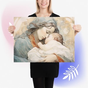 The Virgin Mary Holding Baby Jesus Wall Art Religious Matte Print ...