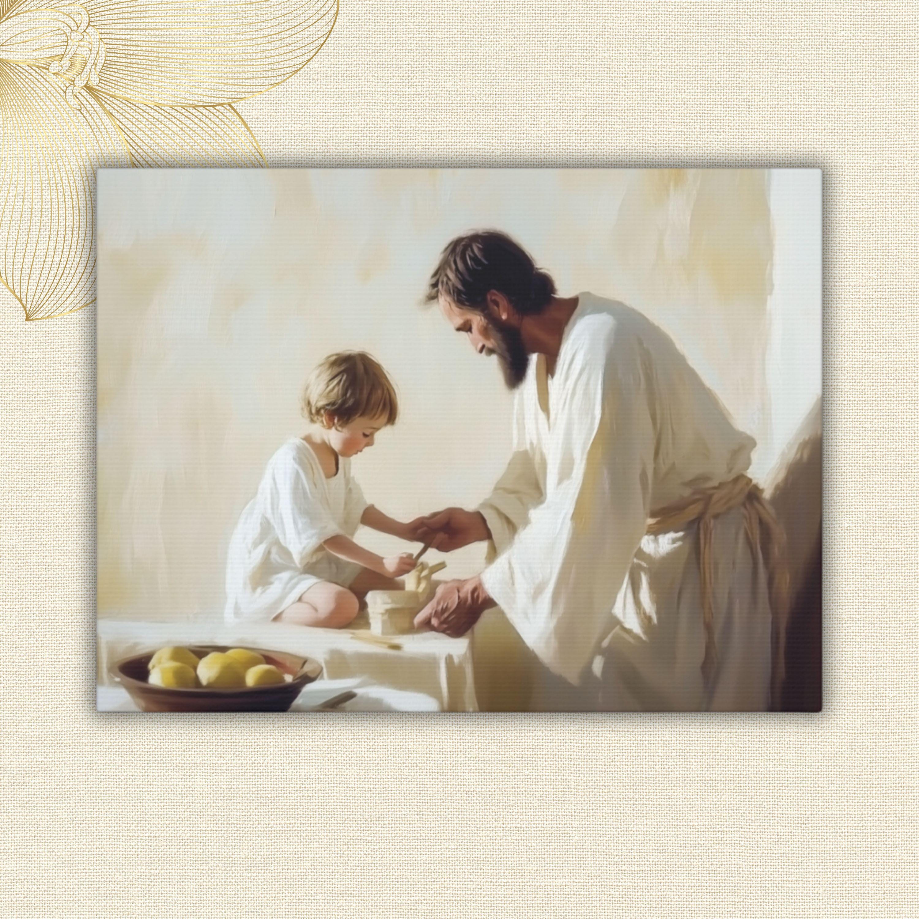A Father's Teachings Jesus Helping Father Joseph Matte Canvas Print ...