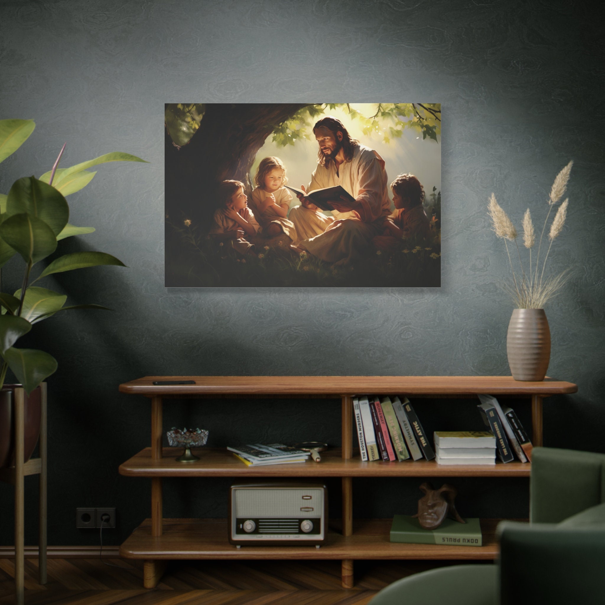 Jesus Reading to Children Matte Canvas Print, Christian Oil Painting ...