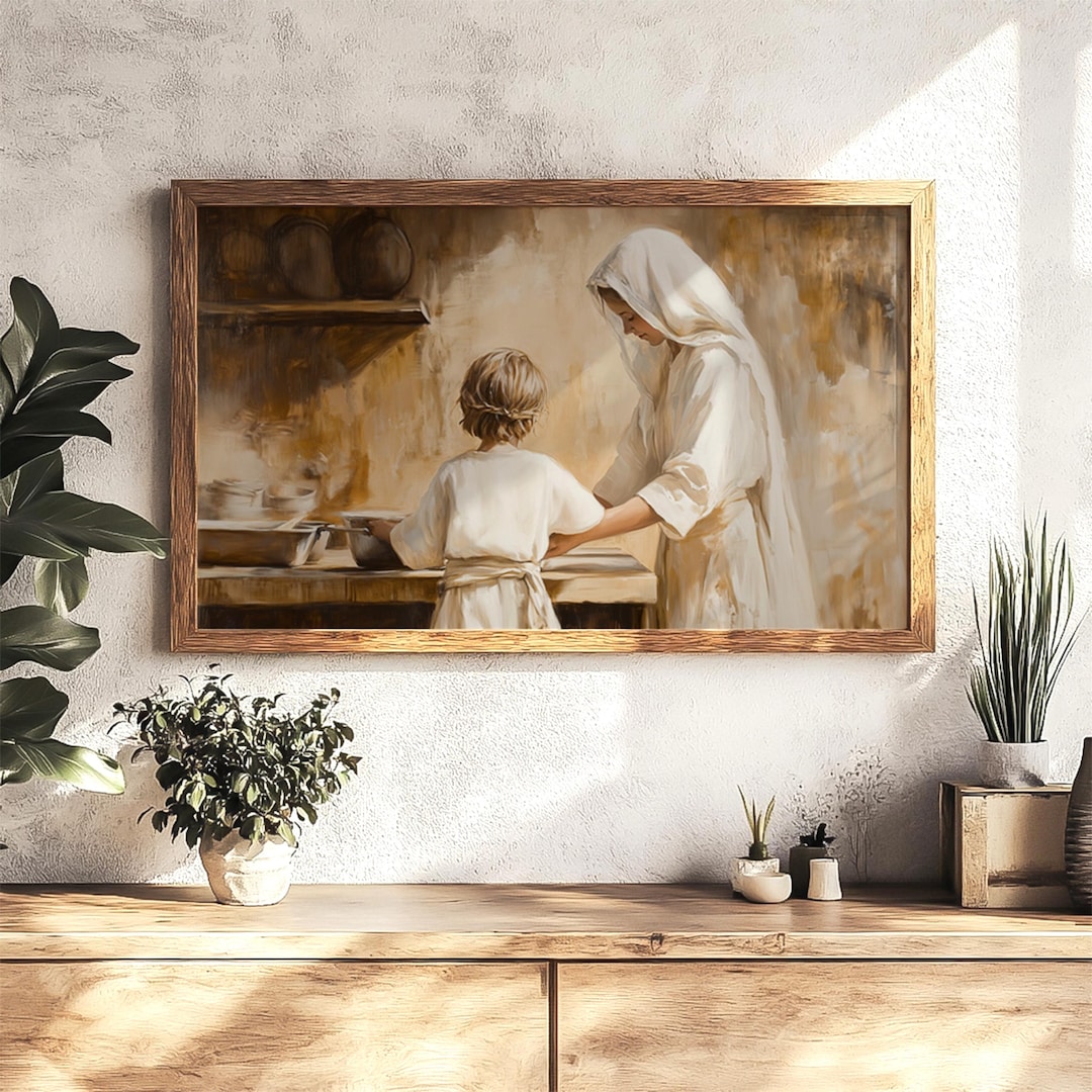 Jesus Helping Mother Mary Quality Matte Print Christian Oil Painting ...