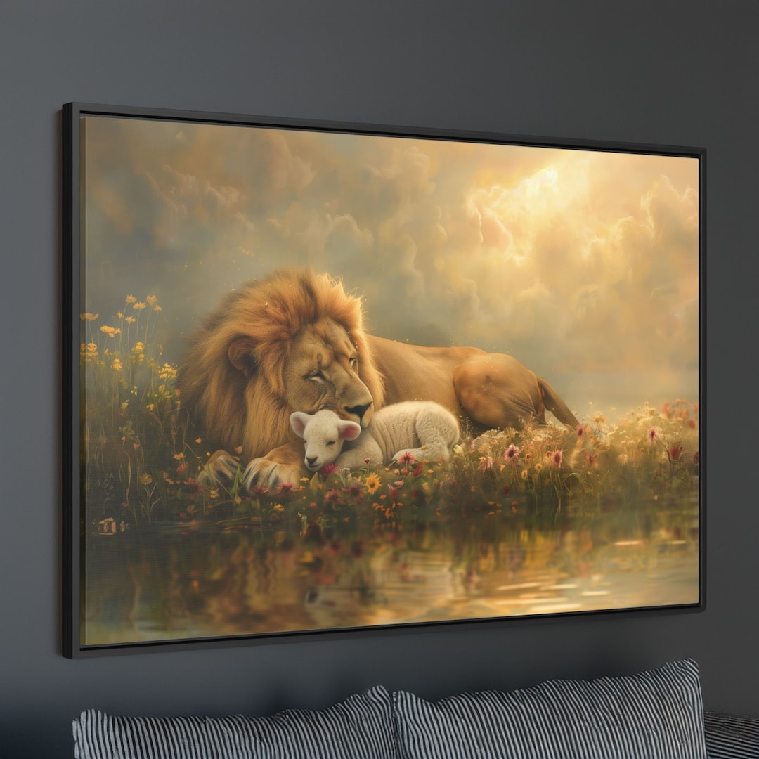 The Lamb and the Lion Christian Framed Canvas Print Christian Wall ...